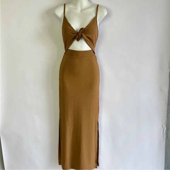Dresses | Open Front Tan Maxi Dress | Poshmark